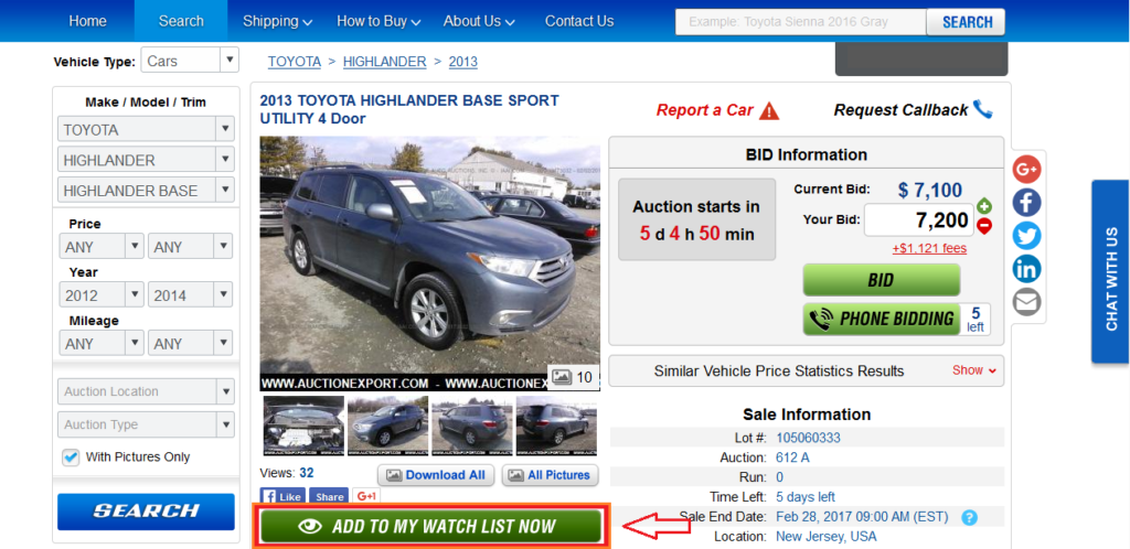 HOW TO USE AUCTION EXPORT CAR PROFILE